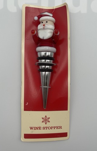 Vintage Hallmark Santa Glass And Metal Wine Bottle Stopper Christmas ...