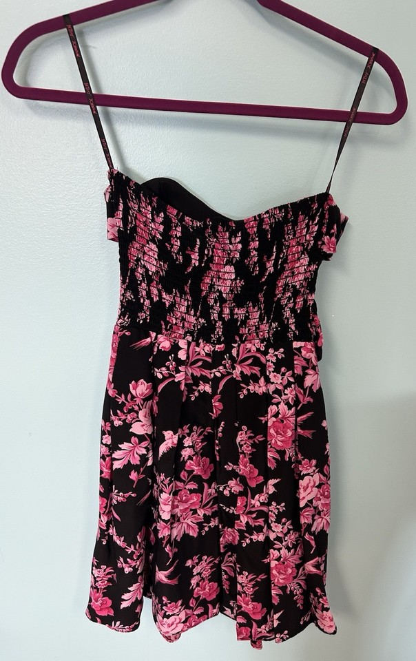 NWT Vintage Betsey Johnson Pink & Black Floral Blackbirds Strapless ...