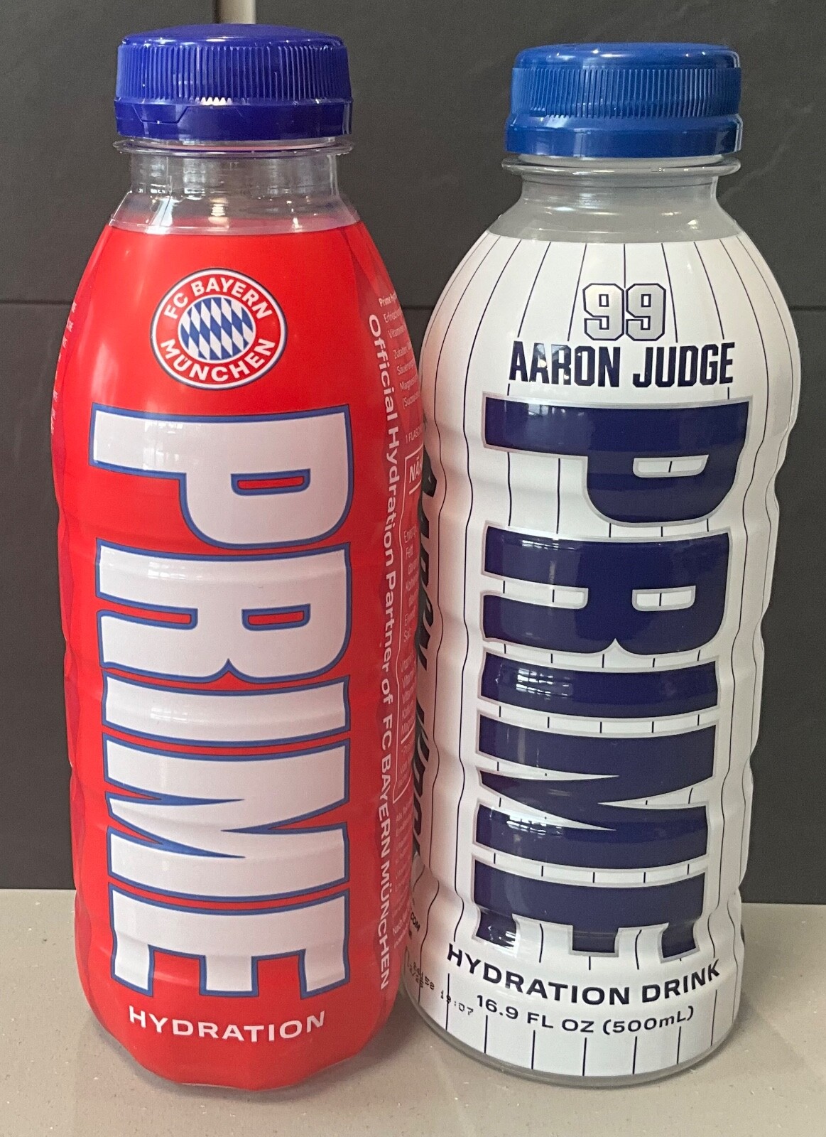 Prime Hydration Aaron Judge White Bottle & Prime Bayern Munich USA ...