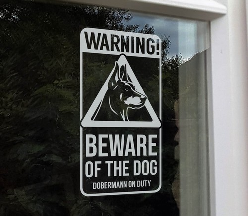 WARNING Beware of the Dog Sticker, Dobermann Home Security Window Sign ...
