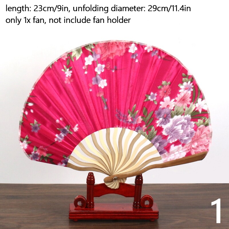 Folding Hand Fans Japanese Classical Floral Fabric Ba… - Gem