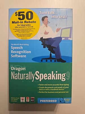 DRAGON NATURALLY SPEAKING 9 PREFERRED Speech-Recognition Software Mic ...
