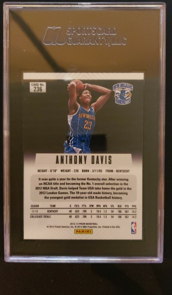 2012-13 Panini Prizm Anthony Davis Rookie Card #236 RC Gem Mint SGC 10 ...