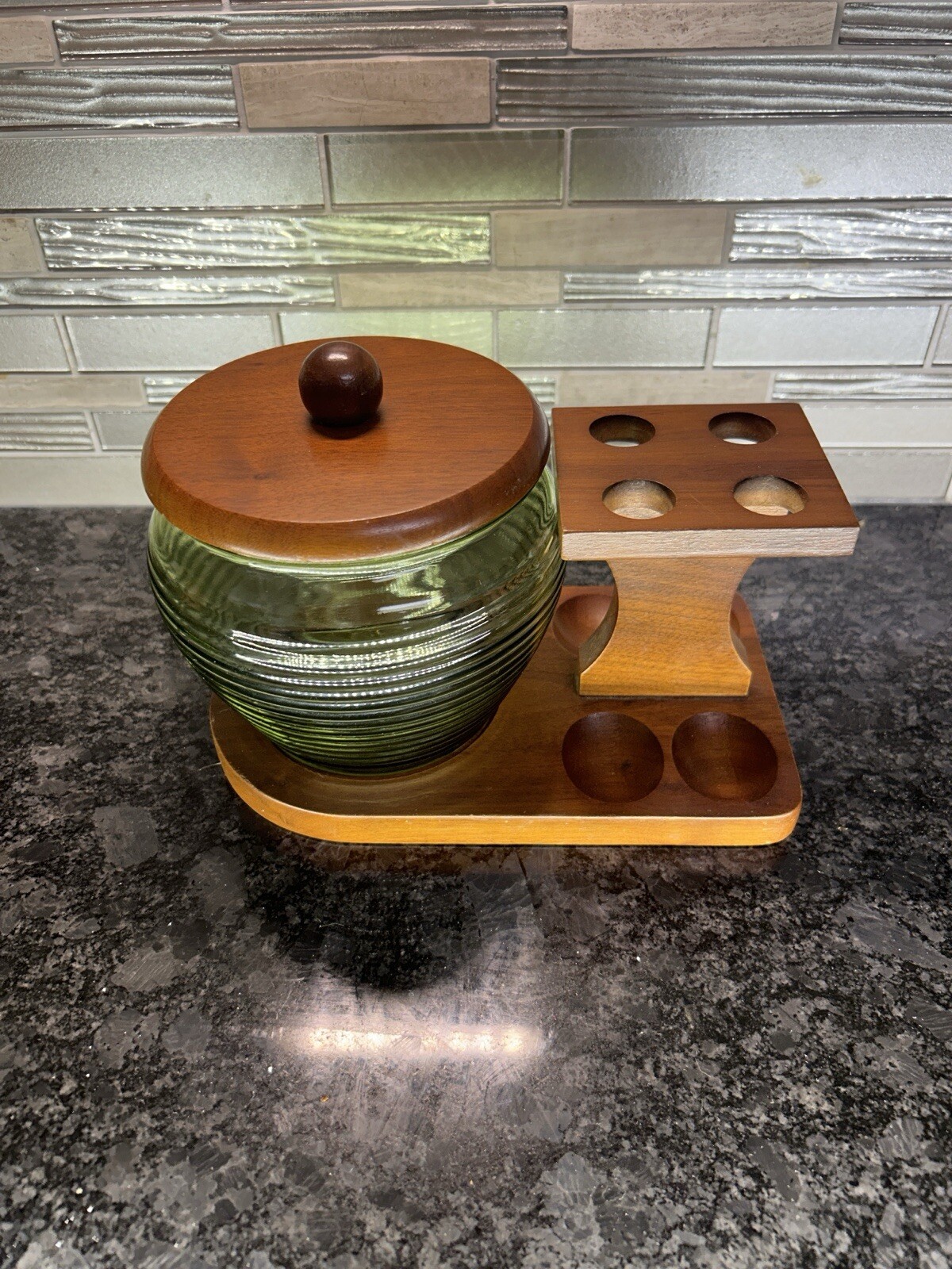 VTG 1970s Fairfax Tobacco Humidor Jar, Pipe Stand, Avacado Glass, Pipe ...