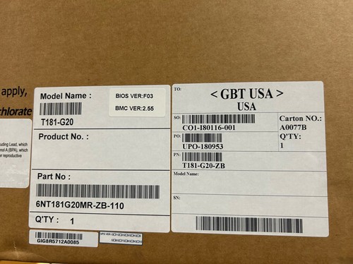 GIGABYTE T181-G20 1U DUAL SCALABLE 4x V100 SXM2 SOCKET SERVER | eBay