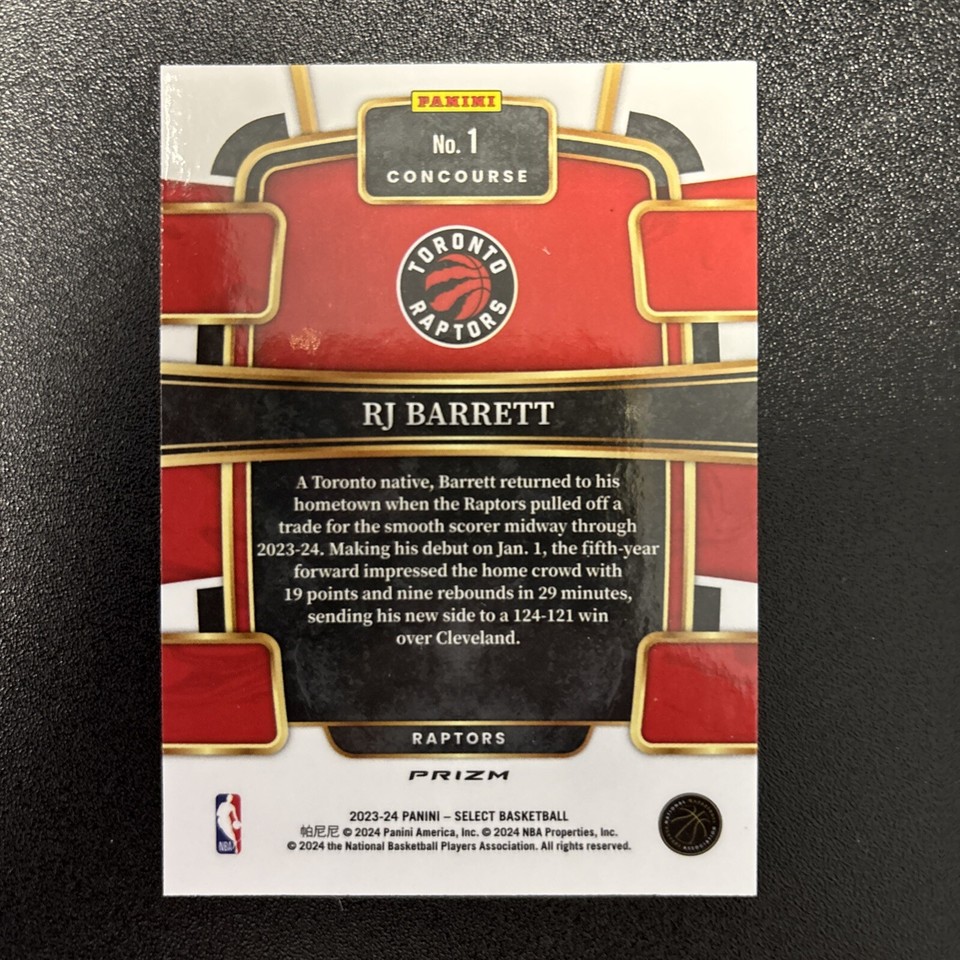 2023-24 Panini Select #1 RJ BARRETT Tri-Color Prizms Toronto Raptors | eBay