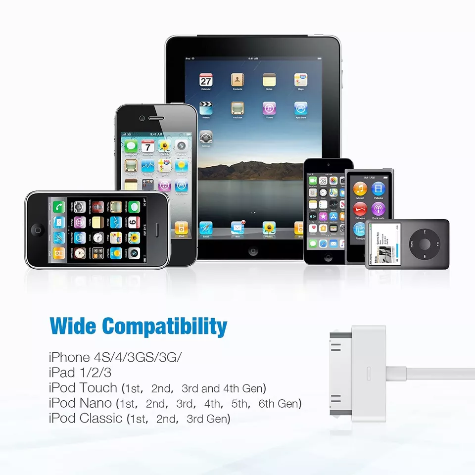 3FT/6FT 30 pin USB Charging Data Cable Cord for iPad 1/2/3 iPod Nano 1 ...