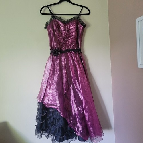 Vintage 80s Punk Rock Princess Metallic Pink Prom Formal Dress Organza ...