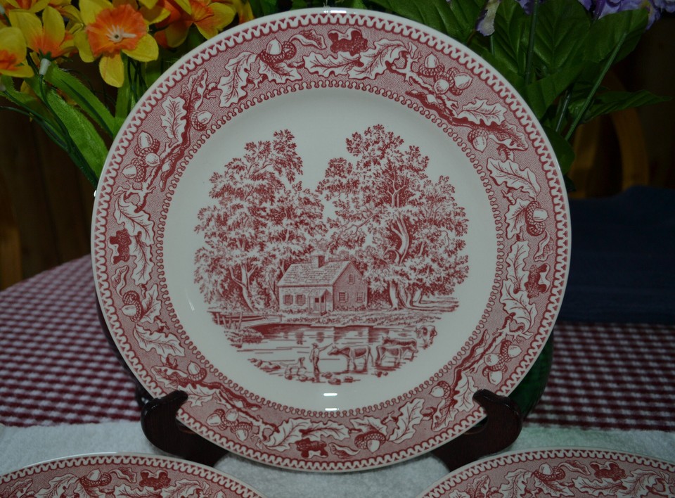 4 Vintage Royal China MEMORY LANE Transferware Pink/Red Dinner Plates ...
