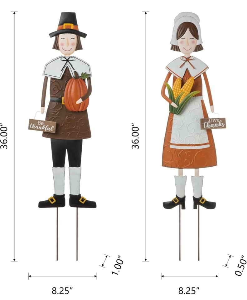 Thanksgiving Pilgrim Boy and Girl Metal Signs with Stakes For Indoor ...