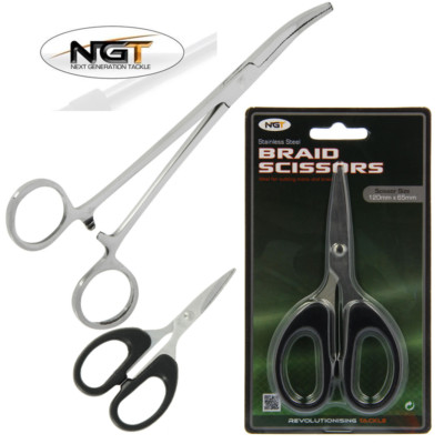 NGT STAINLESS STEEL RAZOR SHARP BRAID SCISSORS + CARP FISHING CURVED ...