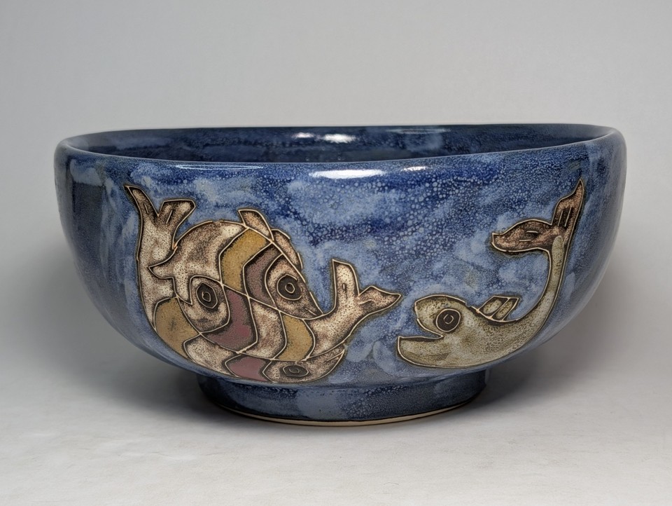 Mara Stoneware Pottery Bowl Whale Dolphin Fish Blue 9" x 4" Ocean | eBay UK