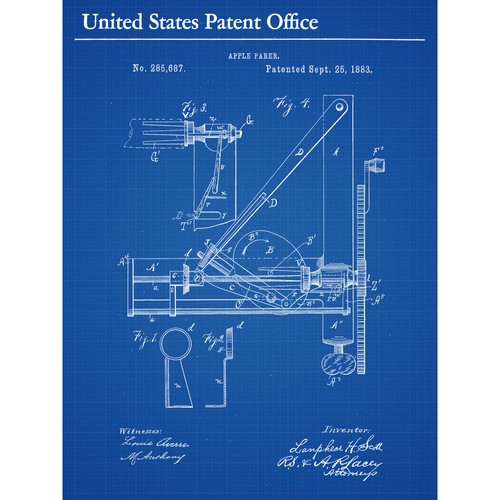 Scott Apple Parer 1883 Patent Plan Huge Wall Art Poster Print ...