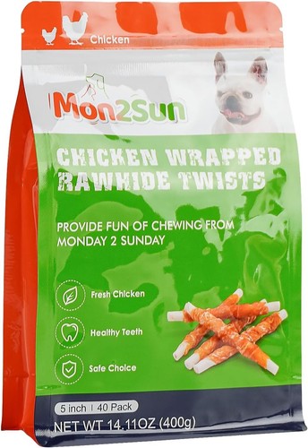 MON2SUN Dog Treats, Rawhide Twisted Chicken Skin Sticks, Suitable for ...