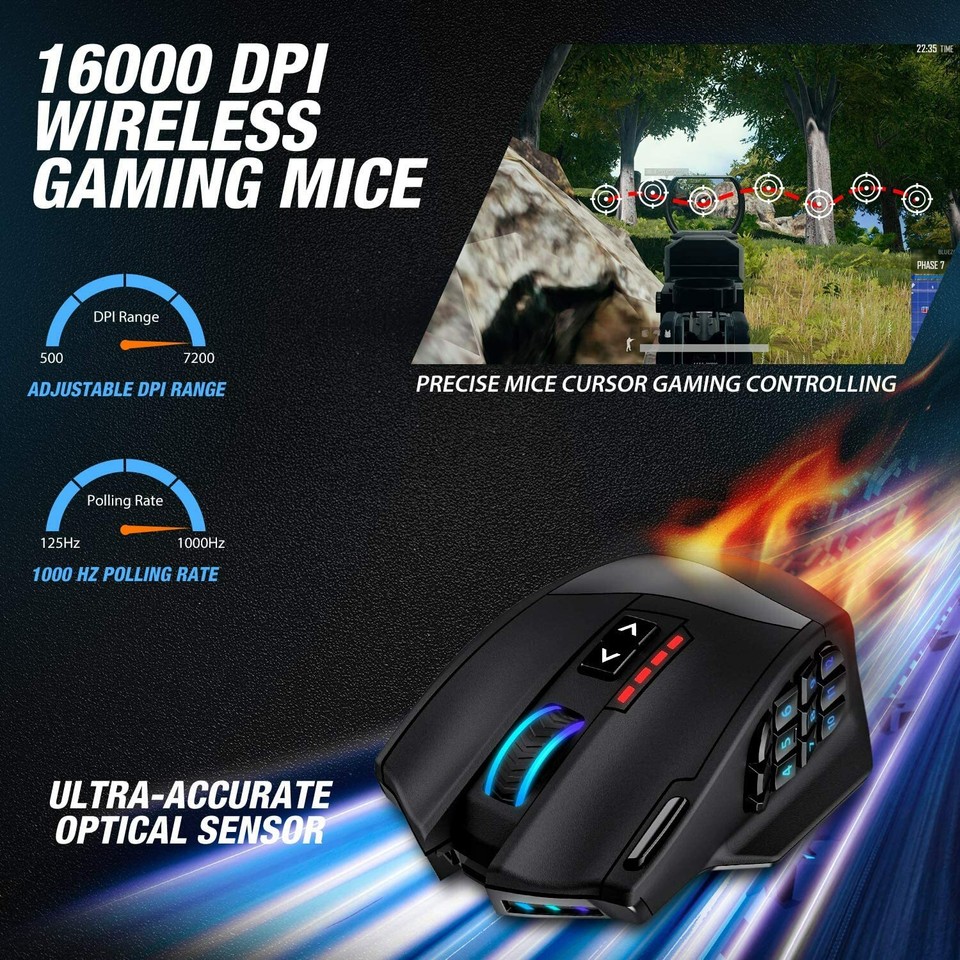 Venus Pro RGB Wireless MMO Gaming Mouse, 16,000 DPI Optical Sensor, 2.4 ...