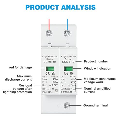 TKSE Whole House Surge Protector Voltage Surge Arrester Device 2P 40KA ...