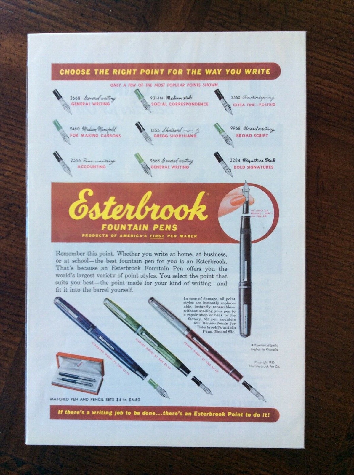 1950 vintage original ad Esterbrook Fountain Pens America’s First Pen ...