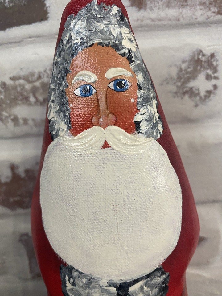 Vtg Christmas Hand Painted Oil Cloth Canvas Santa Claus W Gold Decor ...