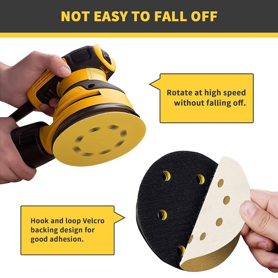 100pcs 5Inch Yellow Sanding Discs 8Hole P120 Hook and Loop Aluminum ...