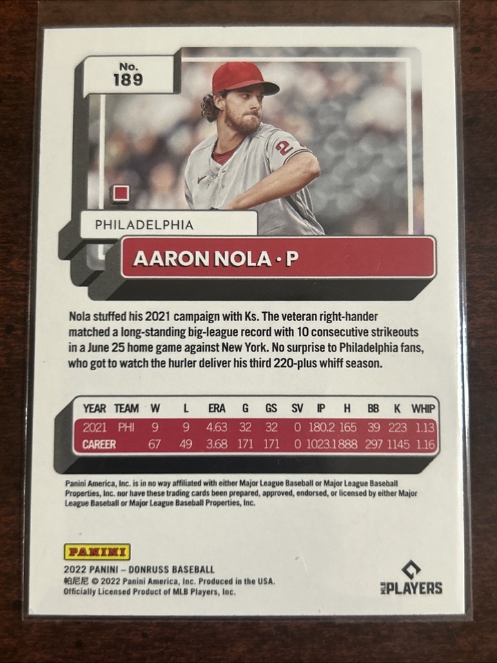 2022 Panini Donruss - Aaron Nola #189 Holo Purple | eBay