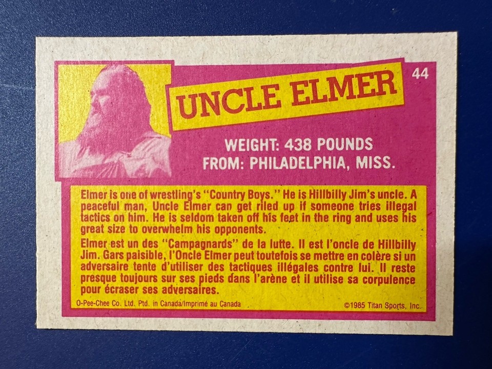 1985 OPC O-Pee-Chee WWF WWE 44 Uncle Elmer NM/Mint RC Rookie | eBay