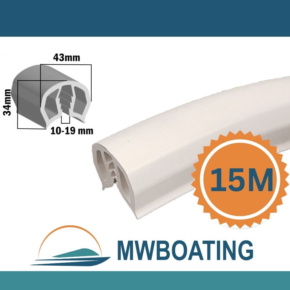 15 Metres 40mm White Gunwale Rubber - Gunnel Gunwhale Push On PVC 15M ...