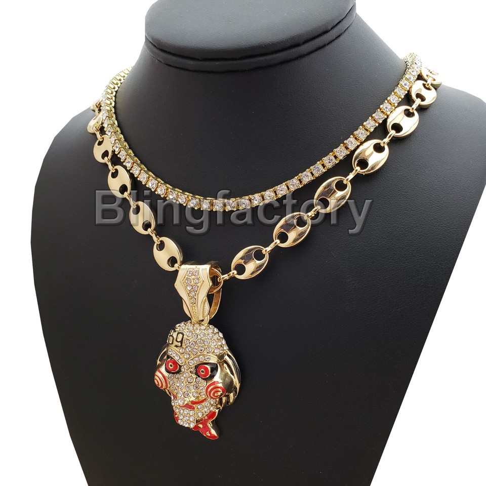 Hip Hop Tekashi69 Saw pendant & 24" Marina Chain & 18" 1 Row Tennis ...
