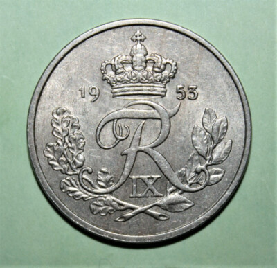 S11 - Denmark 25 Ore 1953 Almost Uncirculated Coin - King Frederik IX ...