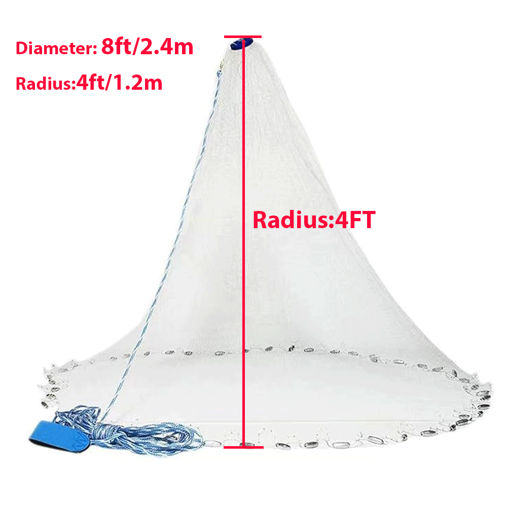 8ft/4ftRadius Fishing Cast Net Bait Easy Throw Hand Cast Strong Nylon ...