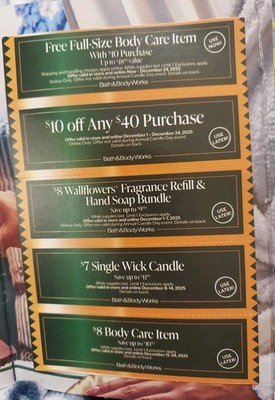 WOW! 5 Bath & Body Works Coupons LOT. Ships Same Day! Expires December ...
