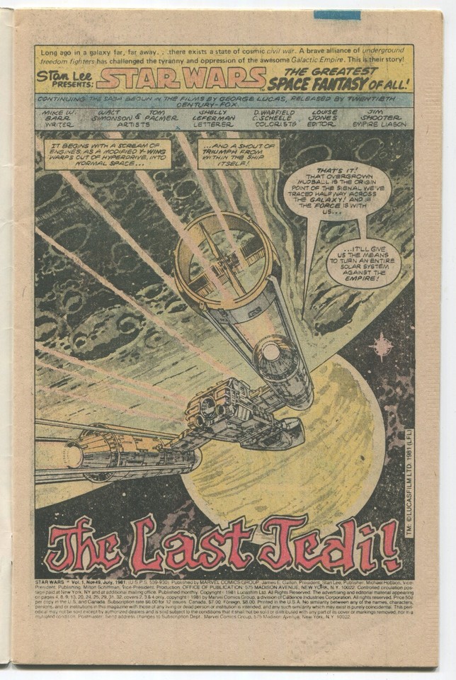 Star Wars #49 - MARVEL COMICS, 1981, "The Last Jedi!" | eBay