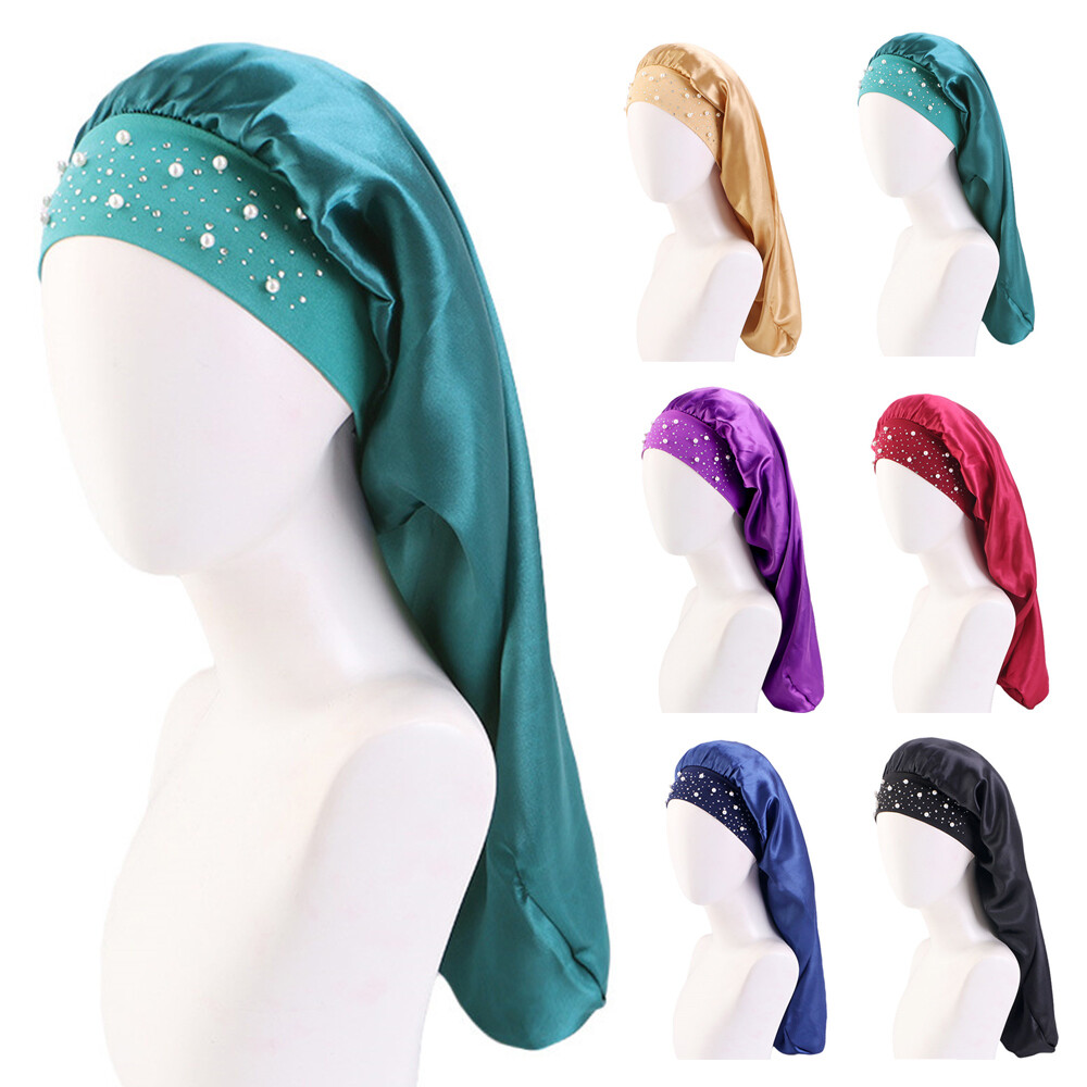 Sleep Cap Satin Bonnet Long Hair Dreadlocks Caps Long Hair Hat Elastic ...