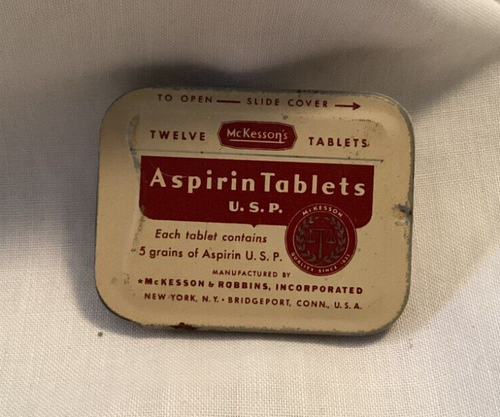EMPTY & Vintage MCKESSON'S ASPIRIN TABLETS Medicine Tin pocket size tin ...