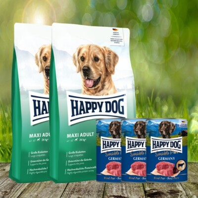Happy Dog fit & vital Maxi Adult 2 x 14 kg + Happy Dog Pure Germany 3 x ...