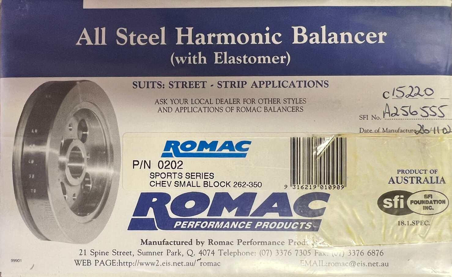 Romac Harmonic Balancer 0202 Sport 6.200 Internal Balance for Chevy 283 ...