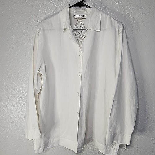 DAVID DART Collection 100% Linen White Blouse Knitted Design Size ...