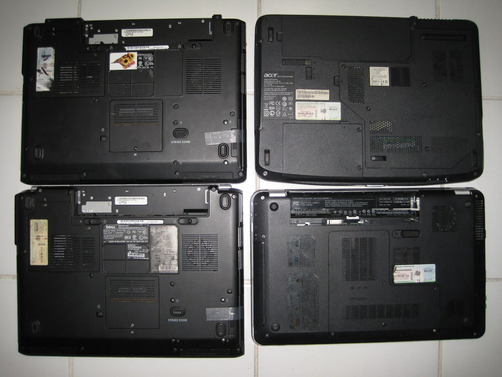Lot of 4 Laptop- Dell Inspiron 1520 1521 HP Pavilion dv6-3025dx Acer ...