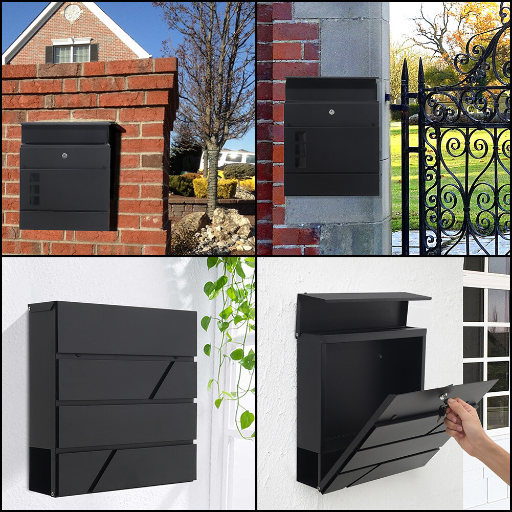 Large Wall Mounted Steel Mail Letter Box Letterbox Lockable Post ...