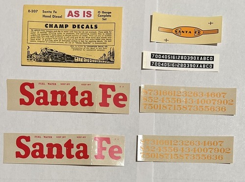 CHAMP O SCALE DECAL-SANTA FE/ATSF HOOD UNIT-SILV w/LGE RED LET-#E-207 w ...