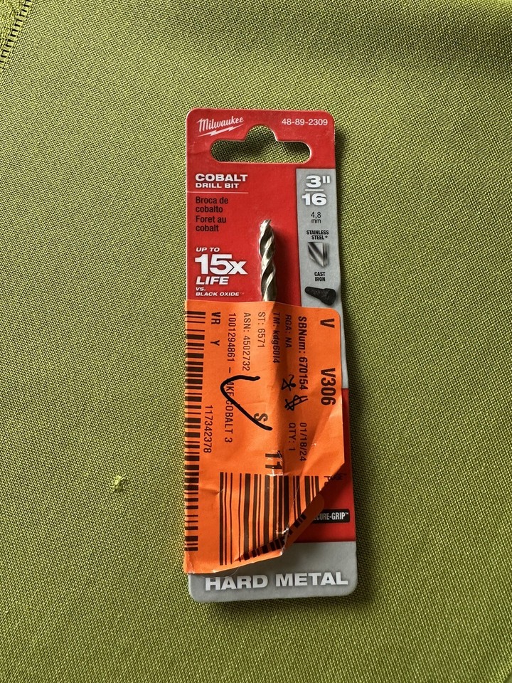 MILWAUKEE 3/16 in. Cobalt Red Helix Drill Bit, Quad Edge Tip, Model #48 ...