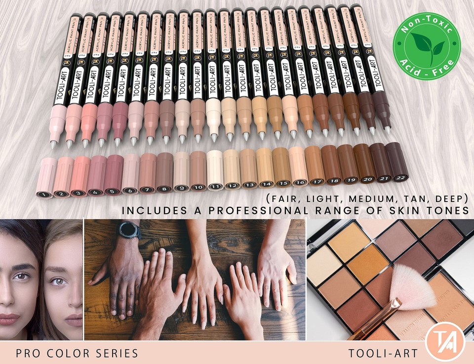 Acrylic Paint Pens 22 Assorted Skin Flesh Tones Pro Markers Set 0.7mm ...