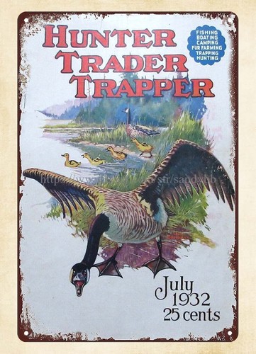 1932 Hunter Trader Trapper magazine cover duck hunting metal tin sign ...