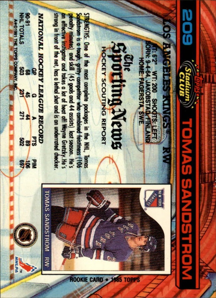 1991-92 Stadium Club #209 Tomas Sandstrom - HKY | eBay