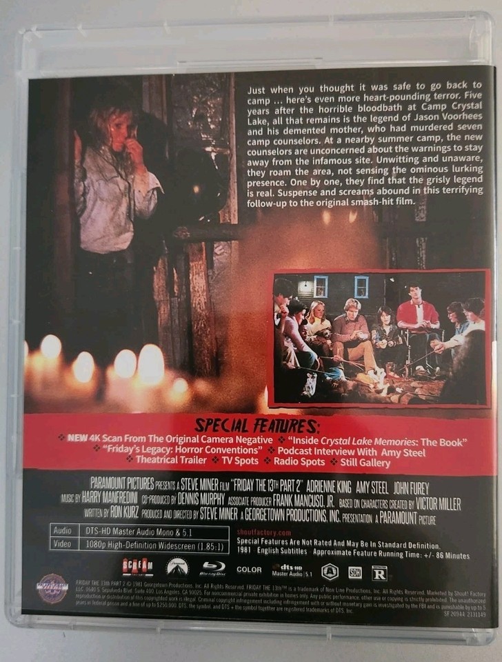 Friday the 13th Part 2 (Shout!/Scream Factory Blu-ray) Just Like New ...