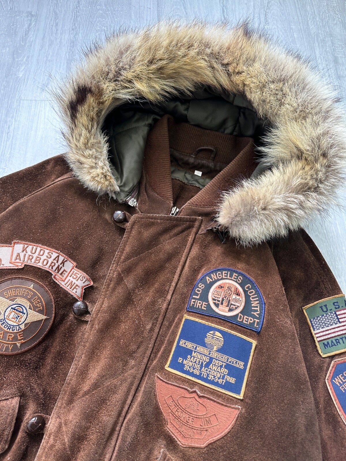 Men's Vintage KUDSAK Suede Leather Military Patch Aviator Coat Jacket ...