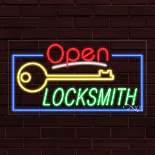 NEW "OPEN LOCKSMITH" w/BORDER 33x18 INCH LED FLEX WINDOW/WALL INDOOR ...