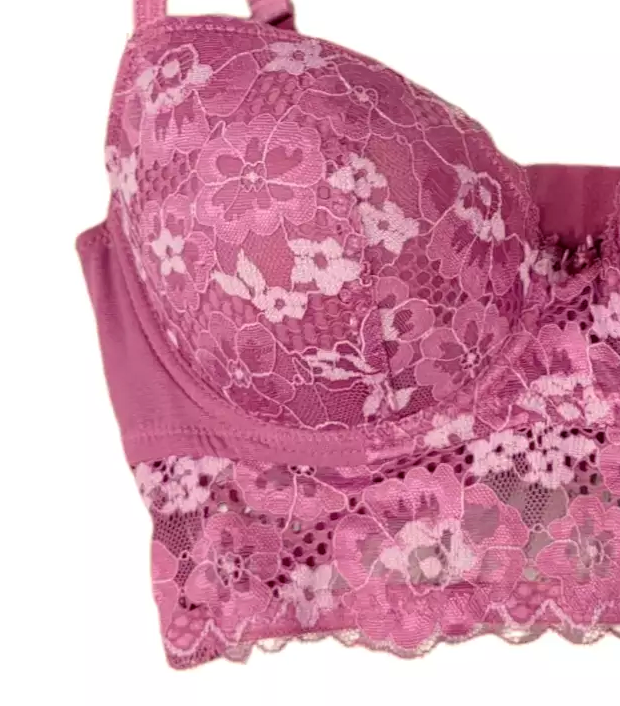 Adored by Adore Me Womens Bra Payal Longline Pink Floral Lace NEW | eBay