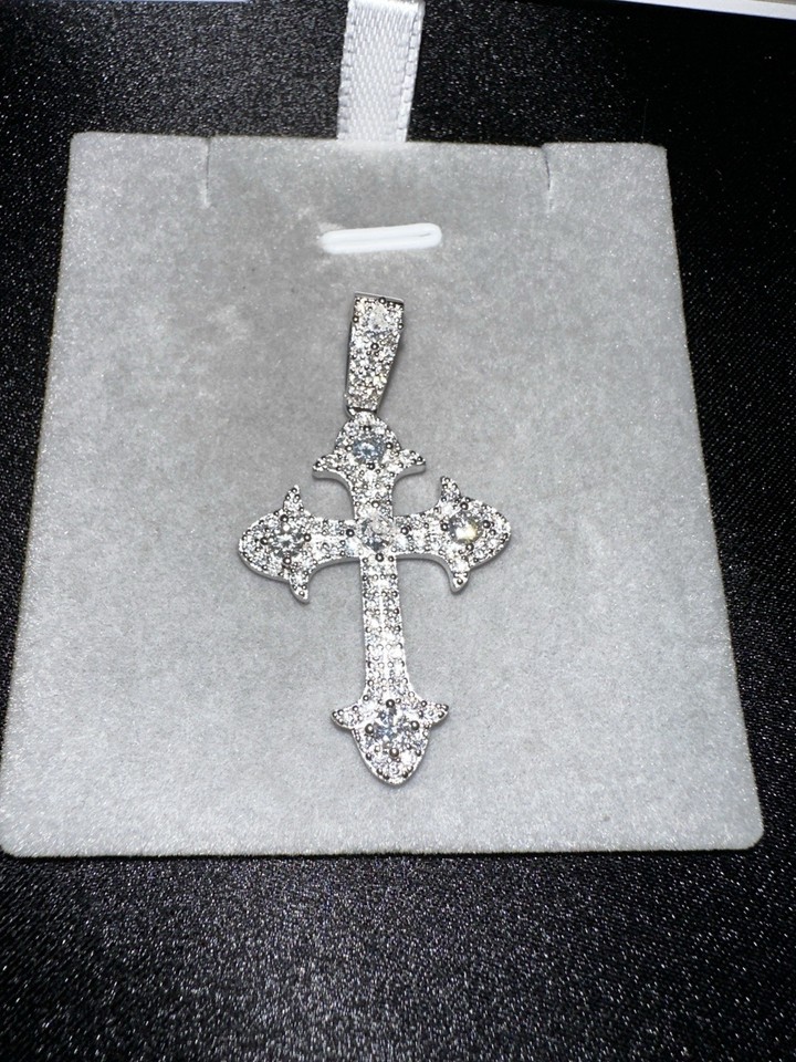 Round Cut Real Moissanite Cross Pendant Passes Tester 925 Sterling ...