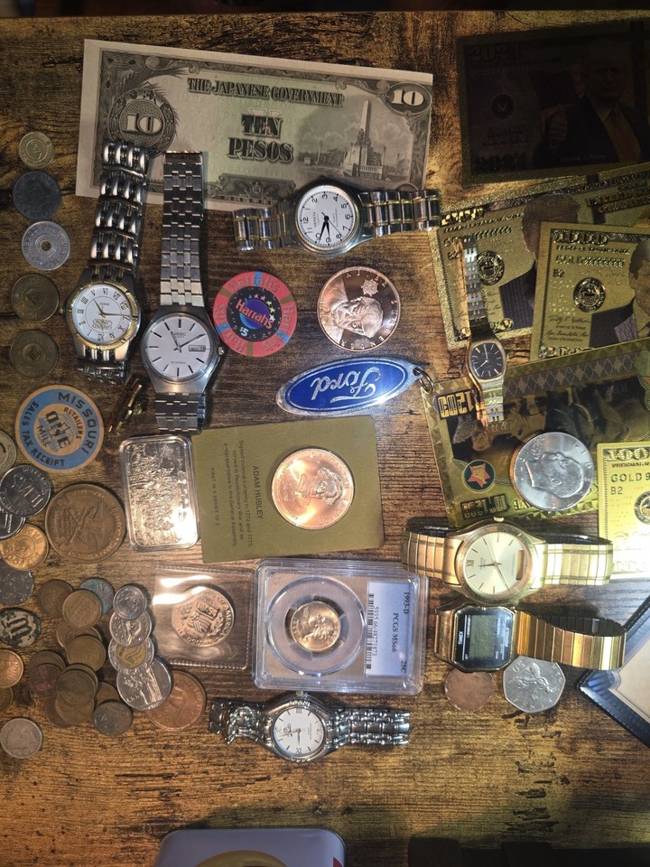 HUGE Junk Drawer Estate Sale Lot Coins Watches Vintage Gold Copper ...