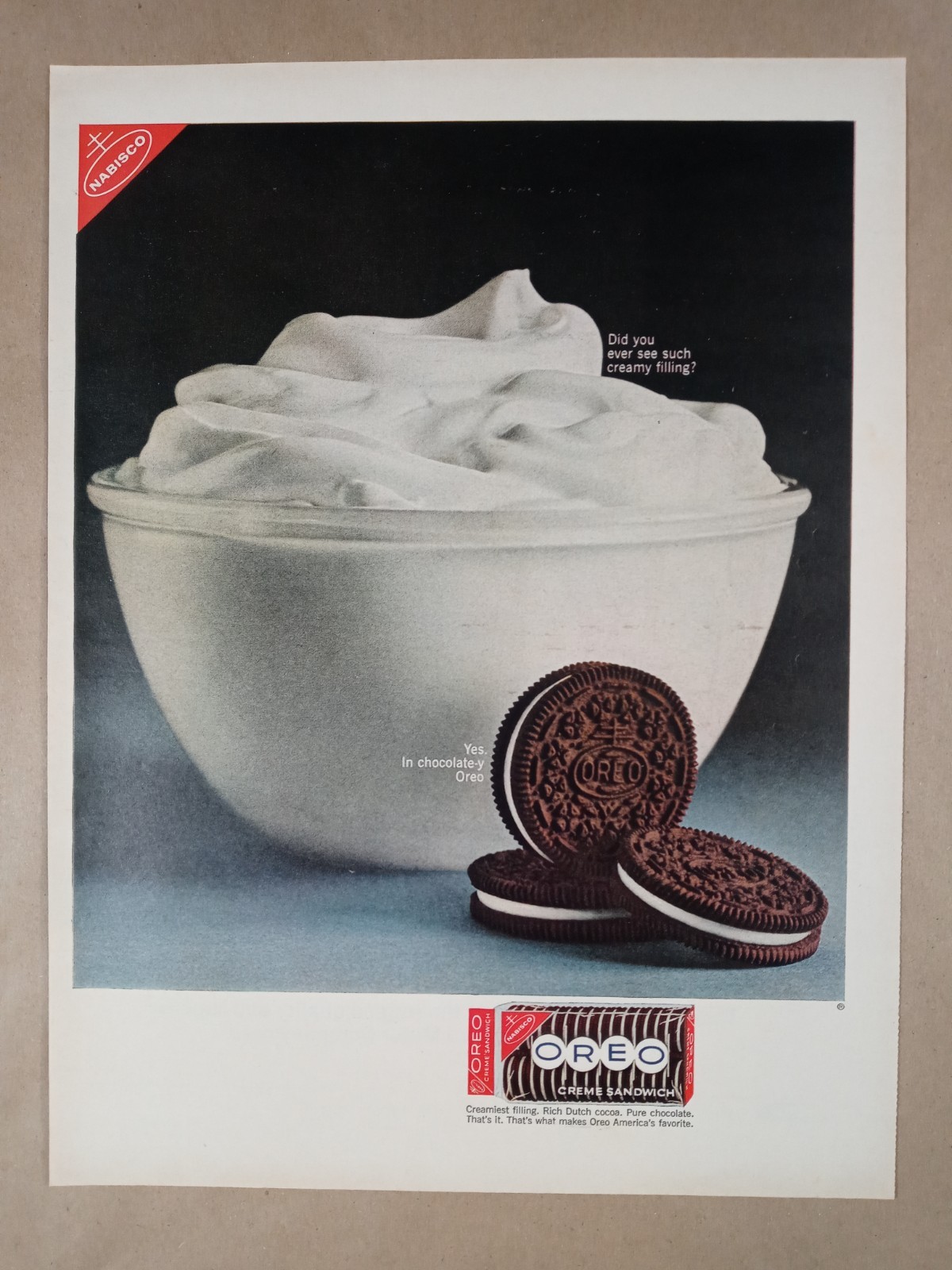 1960s OREO Cookies Cream Bowl Retro Logo Original Vintage Poster Print ...